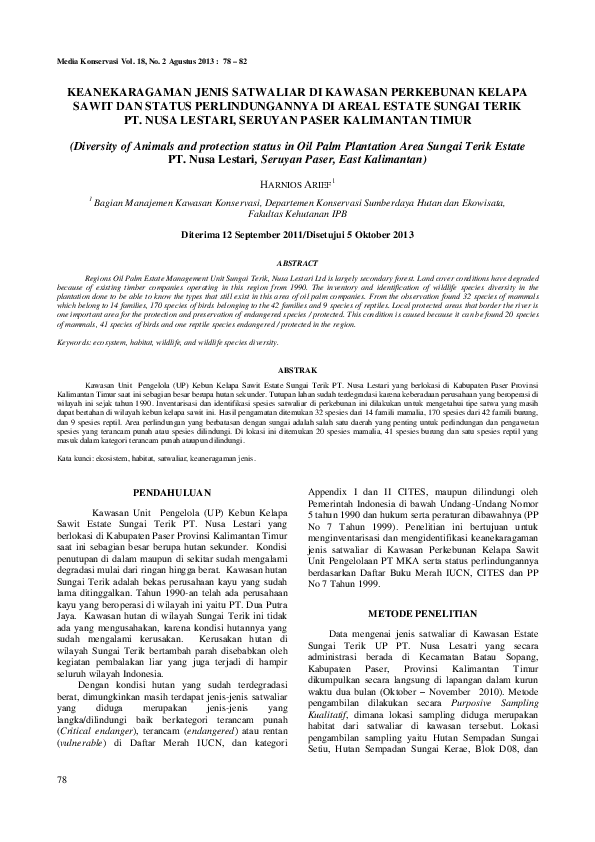 (PDF) (Diversity of Animals and protection status in Oil Palm ...