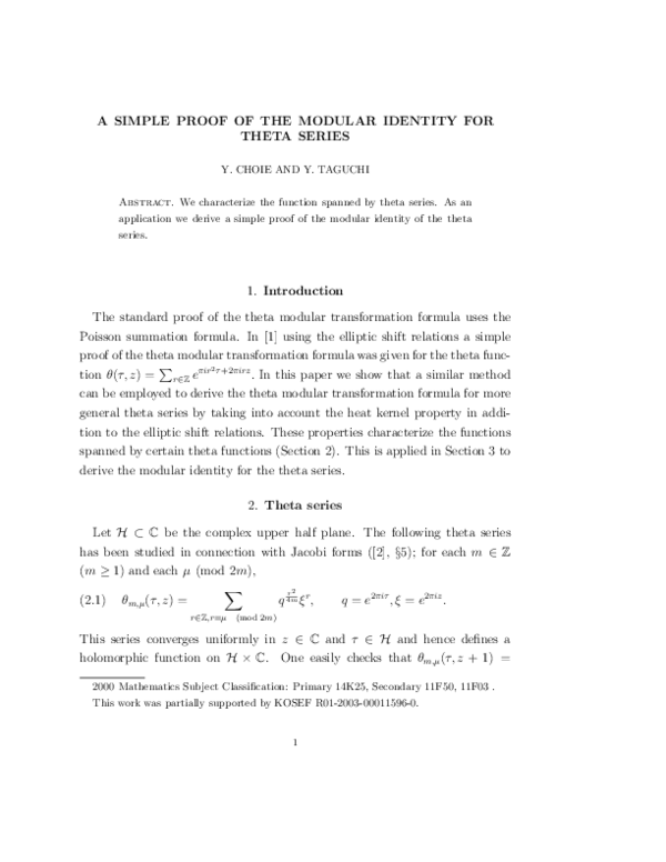(PDF) A simple proof of the modular identity for theta series