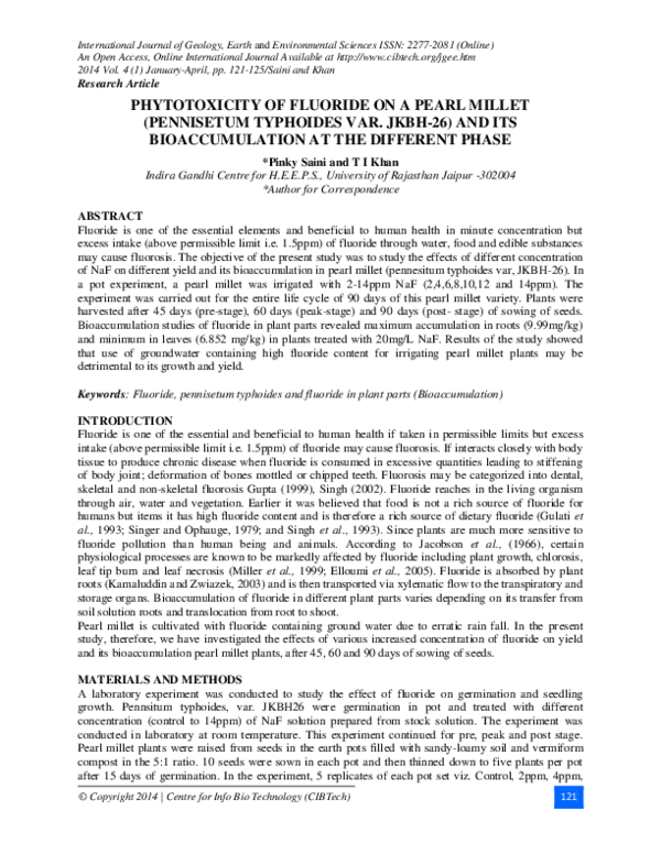 (PDF) Phytotoxicity of Fluoride on a Pearl Millet (Pennisetum Typhoides ...