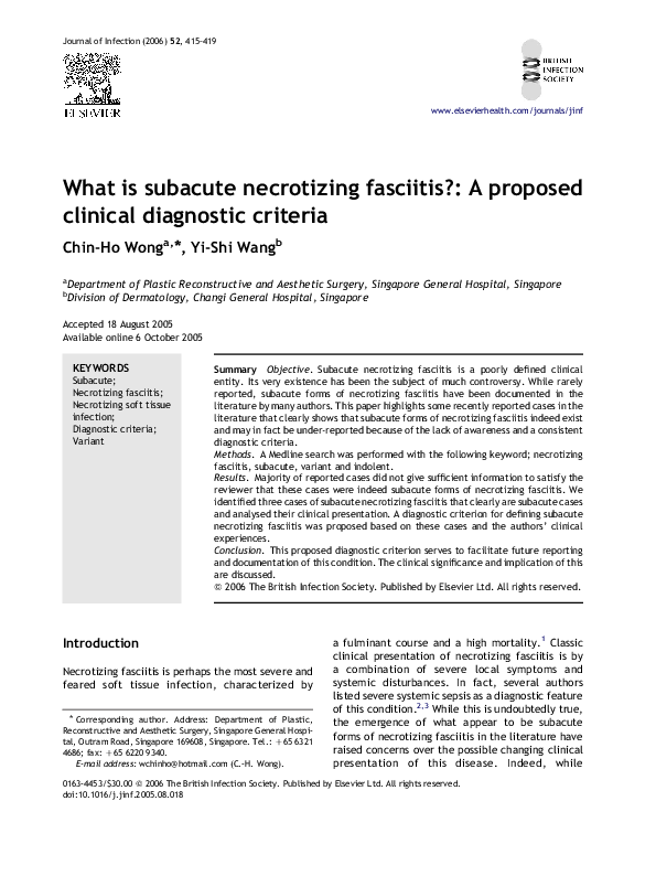 (PDF) What is subacute necrotizing fasciitis?: A proposed clinical ...