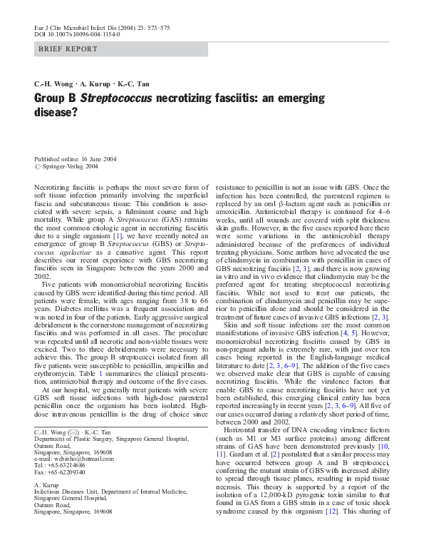 (PDF) Group B Streptococcus necrotizing fasciitis: an emerging disease?