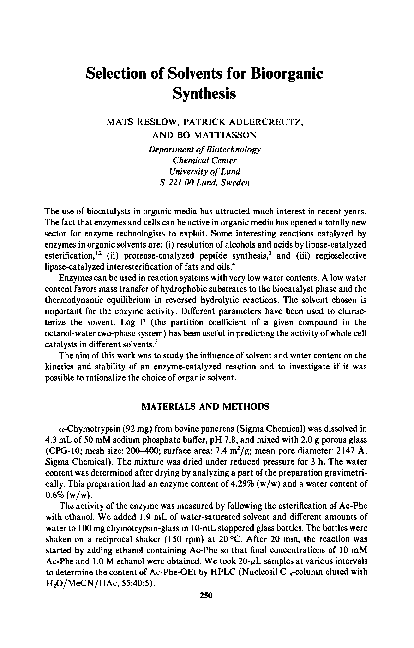 (PDF) Selection of Solvents for Bioorganic Synthesis
