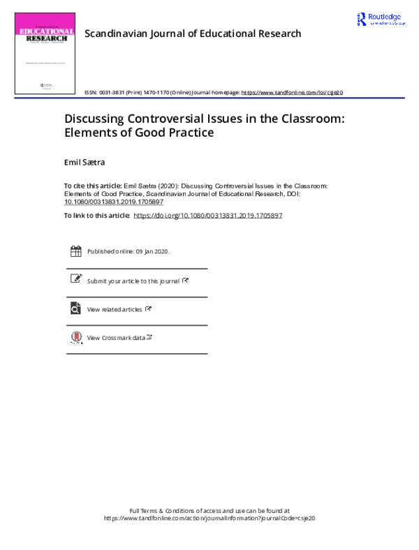 (PDF) Discussing controversial issues in the classroom: Exploring ...