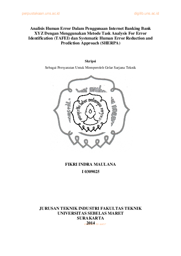 (PDF) Analisis Human Error Dalam Penggunaan Internet Banking Bank XYZ Dengan Menggunakan Metode ...