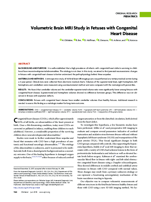 (PDF) Volumetric Brain MRI Study in Fetuses with Congenital Heart Disease
