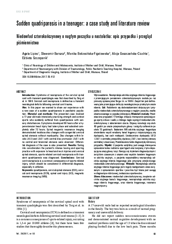(PDF) Sudden quadriparesis in a teenager: a case study and literature ...