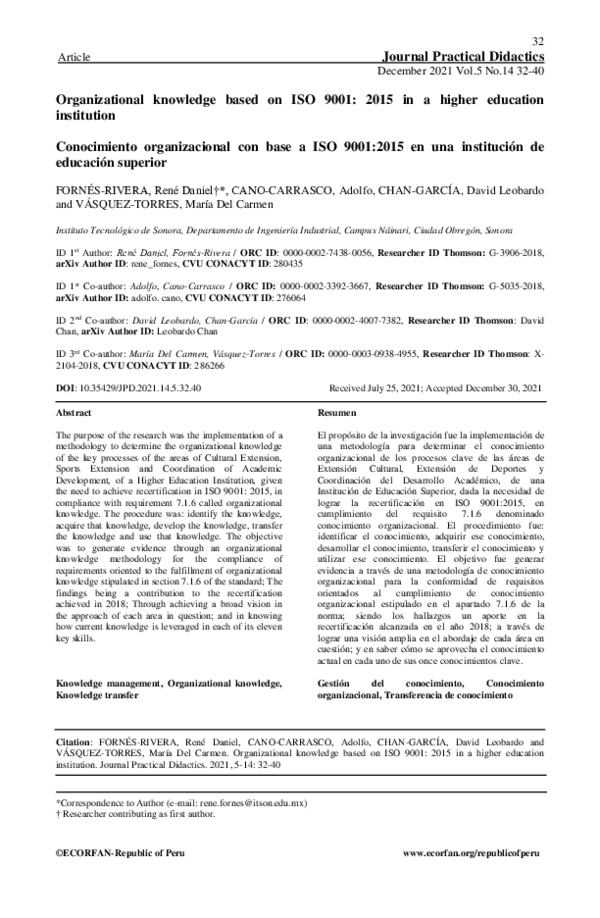 (PDF) Organizational knowledge based on ISO 9001: 2015 in a higher ...