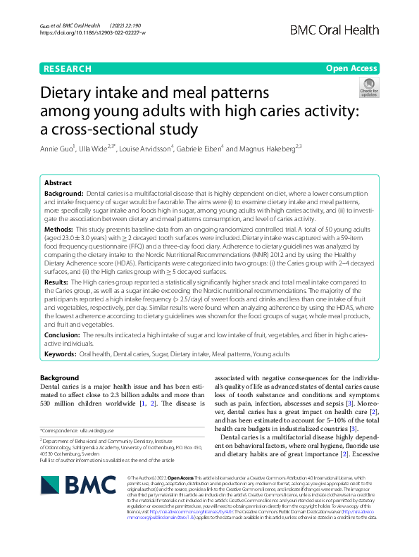 (PDF) Dietary intake and meal patterns among young adults with high ...