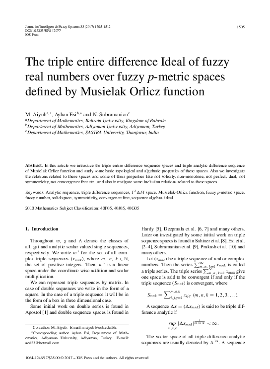 (PDF) The triple entire difference Ideal of fuzzy real numbers over ...