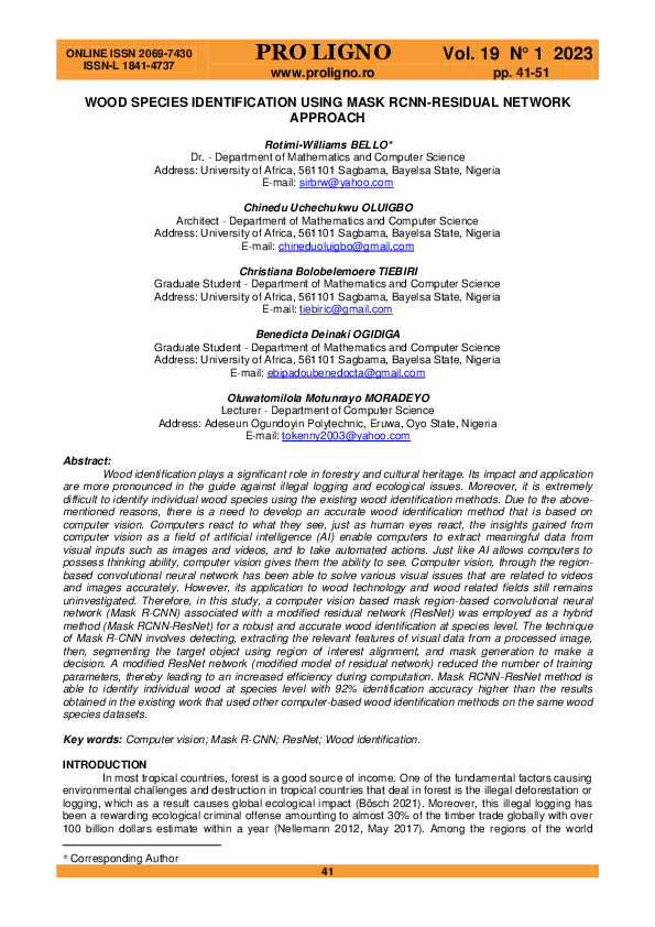 Pdf Wood Species Identification Using Mask Rcnn Residual Network Approach