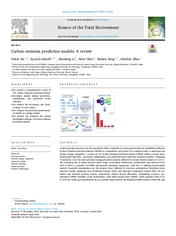 (PDF) Carbon emission prediction models: A review