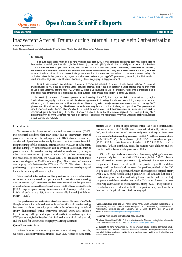 (PDF) Inadvertent Arterial Trauma during Internal Jugular Vein ...