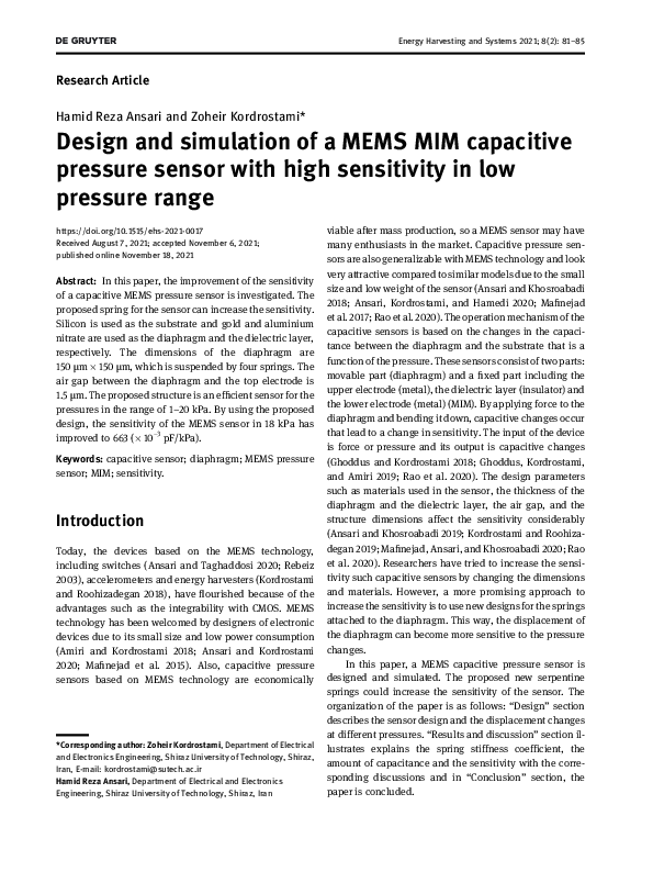 (PDF) Design and simulation of a MEMS MIM capacitive pressure sensor with high sensitivity in ...
