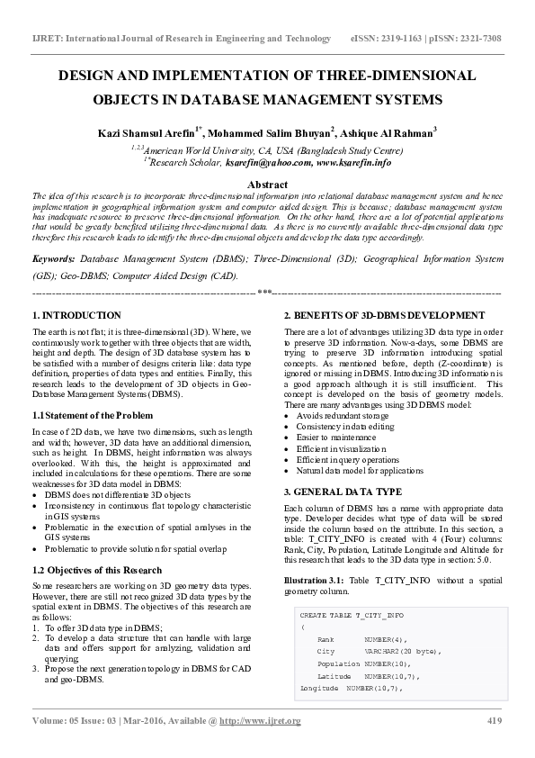 (PDF) Design and Implementation of Three-Dimensional Objects in ...