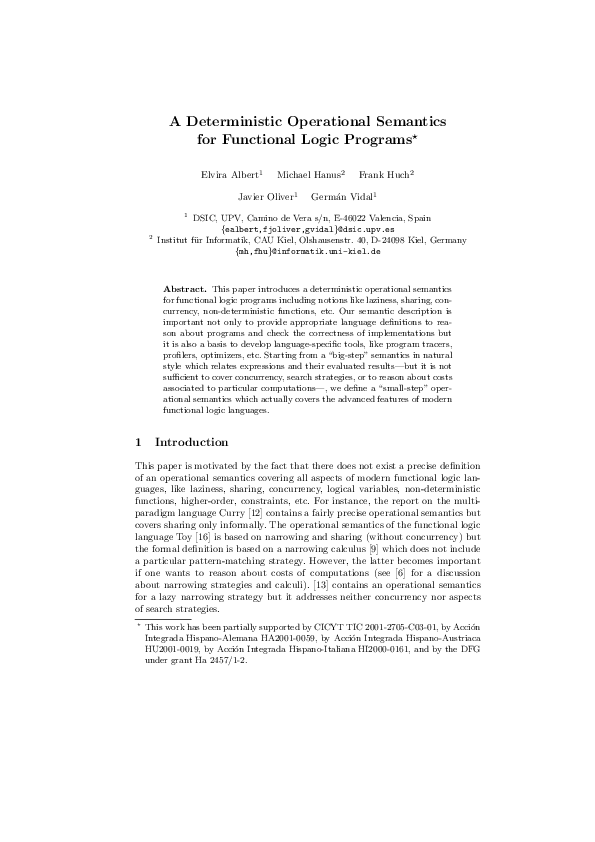 (PDF) A deterministic operational semantics for functional logic programs