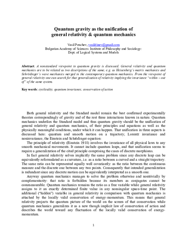 (PDF) Quantum gravity as the unification of general relativity and ...