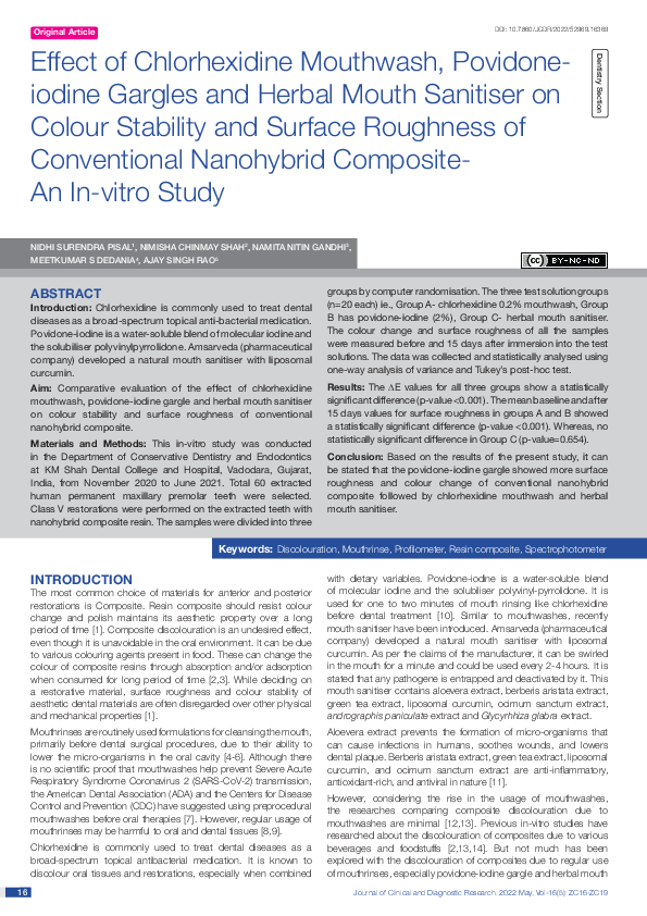 (PDF) Effect of Chlorhexidine Mouthwash, Povidoneiodine Gargles and ...