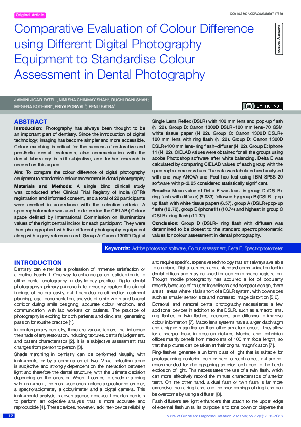 (PDF) Comparative Evaluation of Colour Difference using Different ...