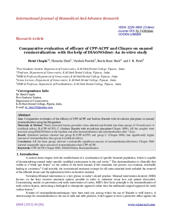 Comparative Evaluation Of Efficacy Of Cpp Acpf And Clinpro On Enamel Remineralization With The