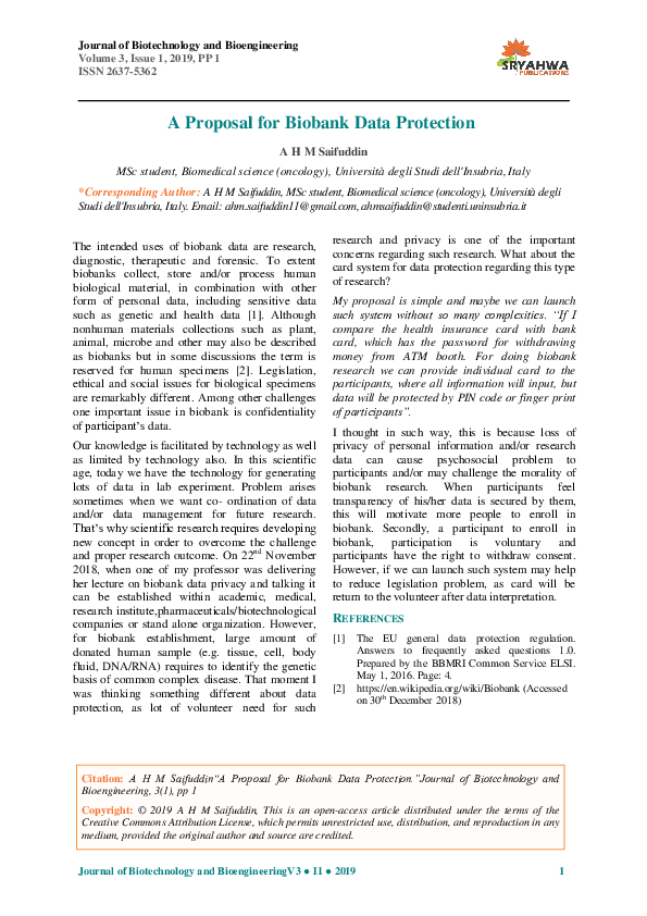 (PDF) A Proposal for Biobank Data Protection