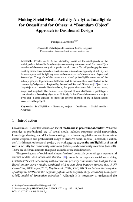 (PDF) Making Social Media Activity Analytics Intelligible for Oneself and for Others: A ...