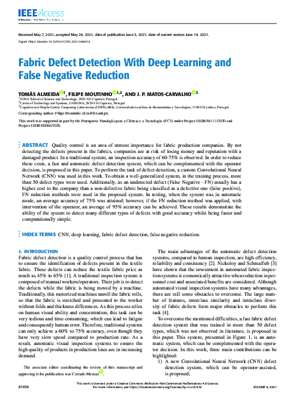 (PDF) Fabric Defect Detection With Deep Learning and False Negative Reduction