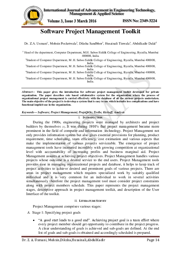 (PDF) Software Project Management Toolkit