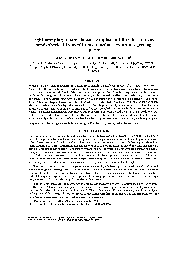 (PDF) Light trapping in translucent samples and its effect on the ...