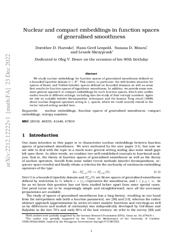Pdf Nuclear And Compact Embeddings In Function Spaces Of Generalised Smoothness Leszek