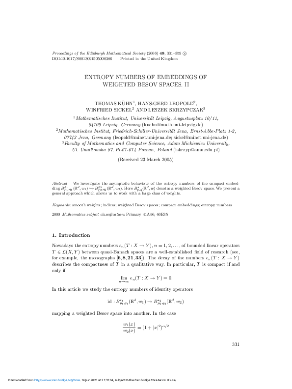 (PDF) !Entropy Numbers of Embeddings of Weighted Besov Spaces. II