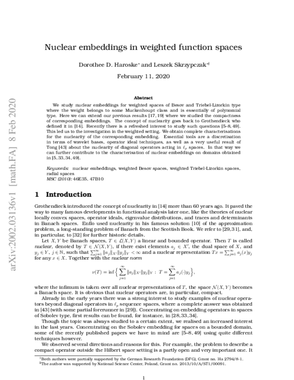 (PDF) Nuclear embeddings in weighted function spaces