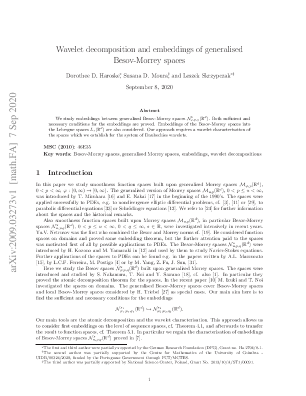 (PDF) Wavelet decomposition and embeddings of generalised Besov–Morrey spaces | Leszek ...