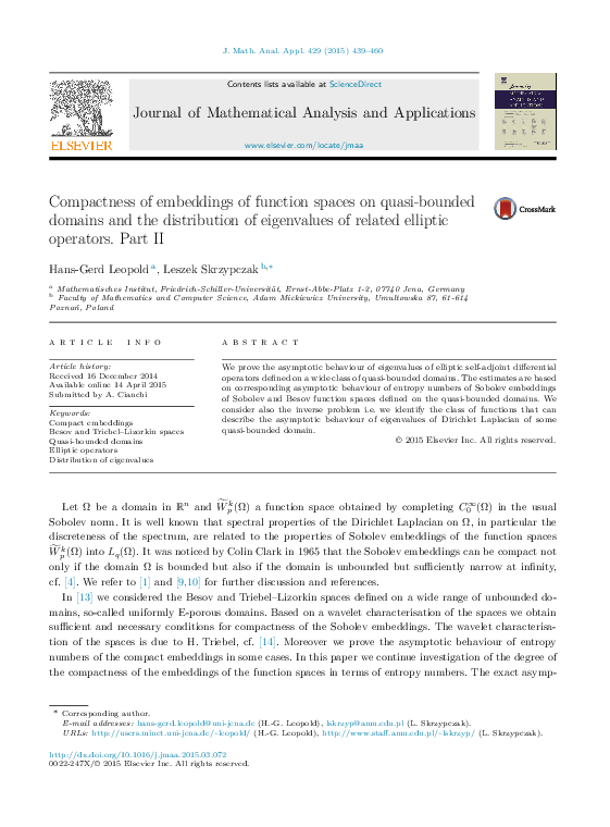 (PDF) Compactness of embeddings of function spaces on quasi-bounded domains and the distribution ...
