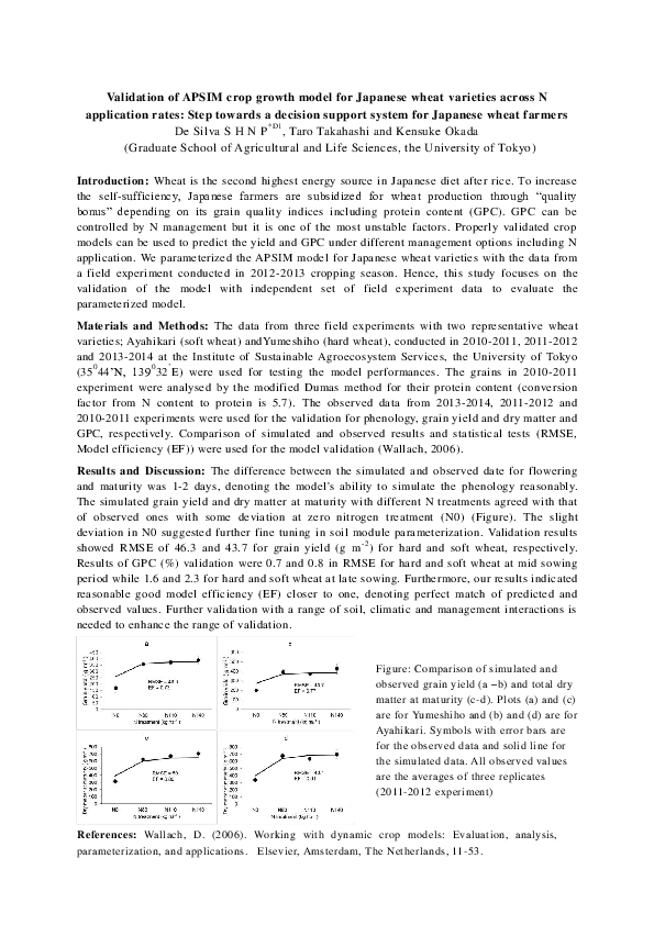 (PDF) Validation of APSIM crop growth model for Japanese wheat varieties across N application ...