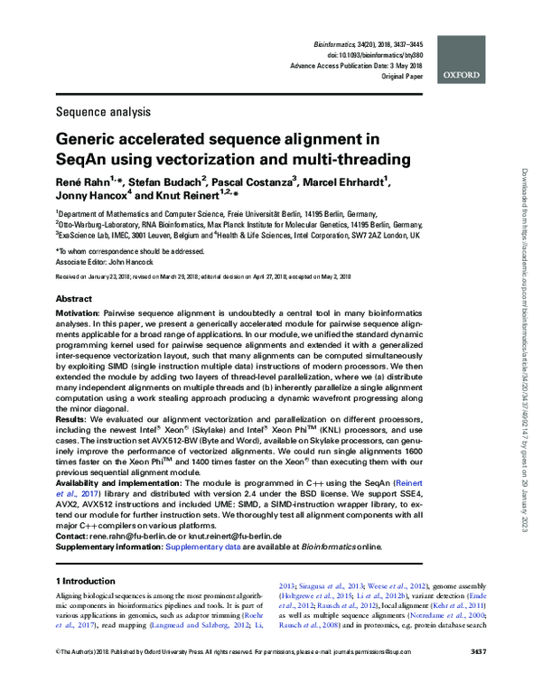(PDF) Generic accelerated sequence alignment in SeqAn using vectorization and multi-threading