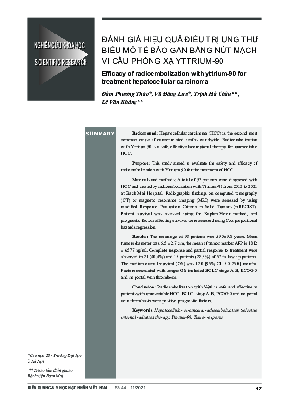 (PDF) Efficacy of radioembolization with Yttrium-90 for treatment hepatocellular carcinoma