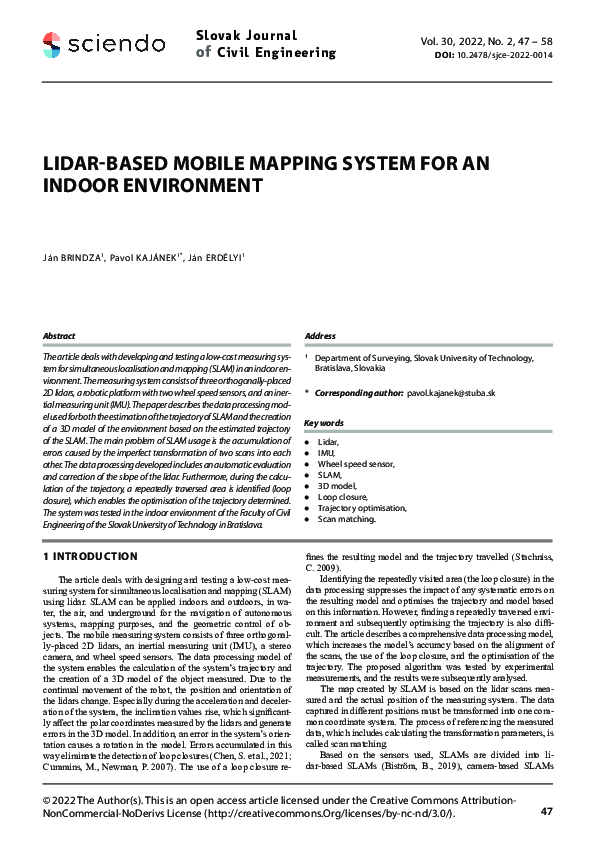 (PDF) Lidar-Based Mobile Mapping System for an Indoor Environment