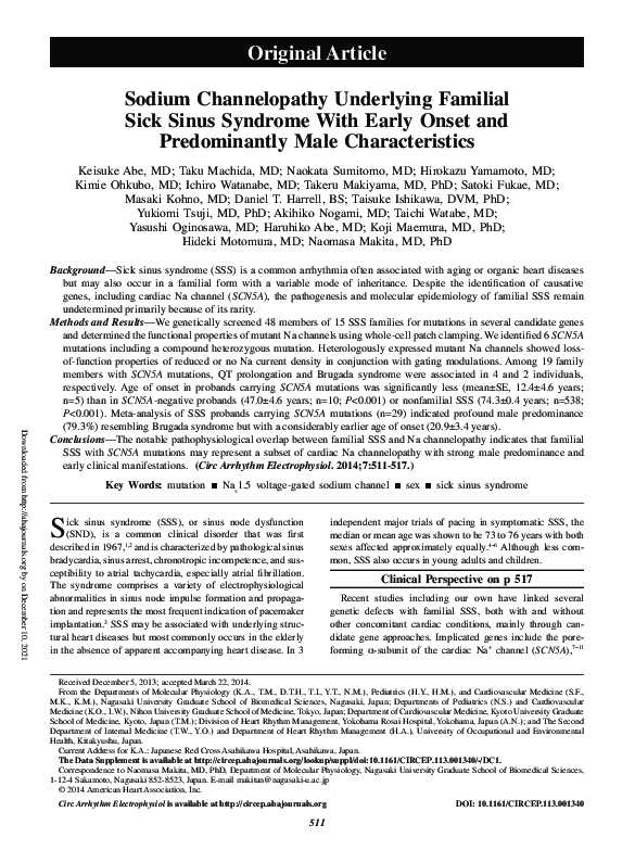 (PDF) Sodium Channelopathy Underlying Familial Sick Sinus Syndrome With ...