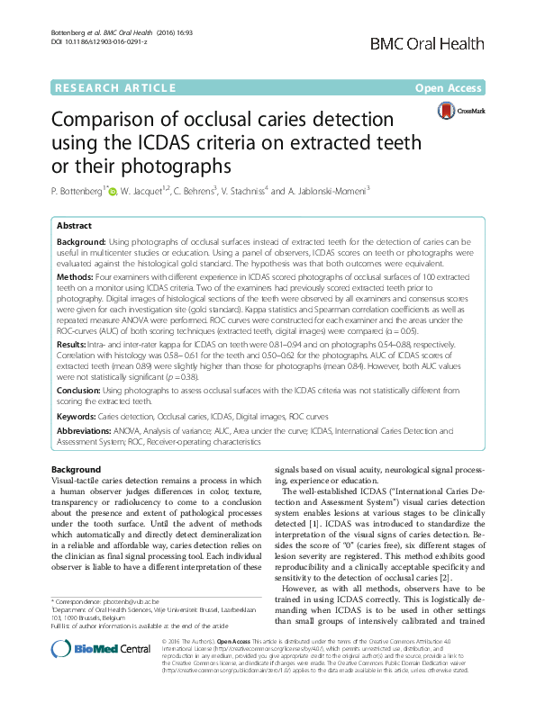(PDF) Comparison of occlusal caries detection using the ICDAS criteria ...