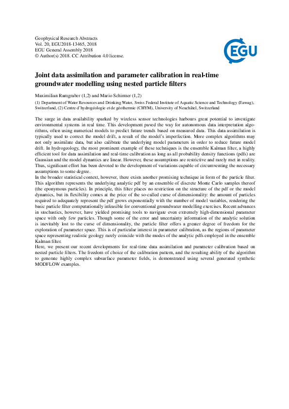 Pdf Joint Data Assimilation And Parameter Calibration In Real Time Groundwater Modelling Using