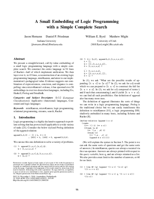 (PDF) A small embedding of logic programming with a simple complete search