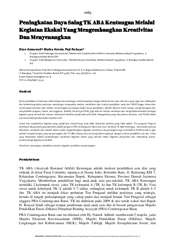 (PDF) Peningkatan Daya Saing TK Aba Kentungan Melalui Kegiatan Ekskul ...