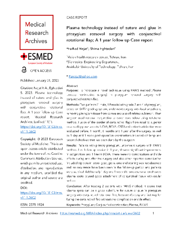 (PDF) Plasma technology instead of suture and glue in pterygium removal ...