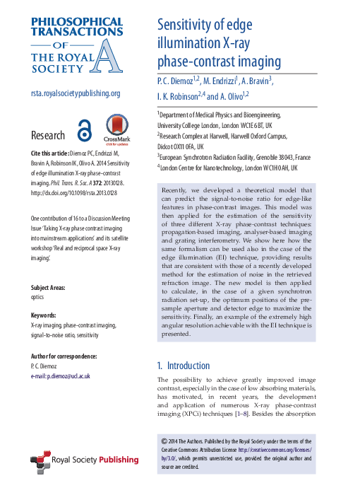 (PDF) Sensitivity of edge illumination X-ray phase-contrast imaging