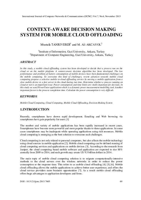 Pdf Context Aware Decision Making System For Mobile Cloud Offloading
