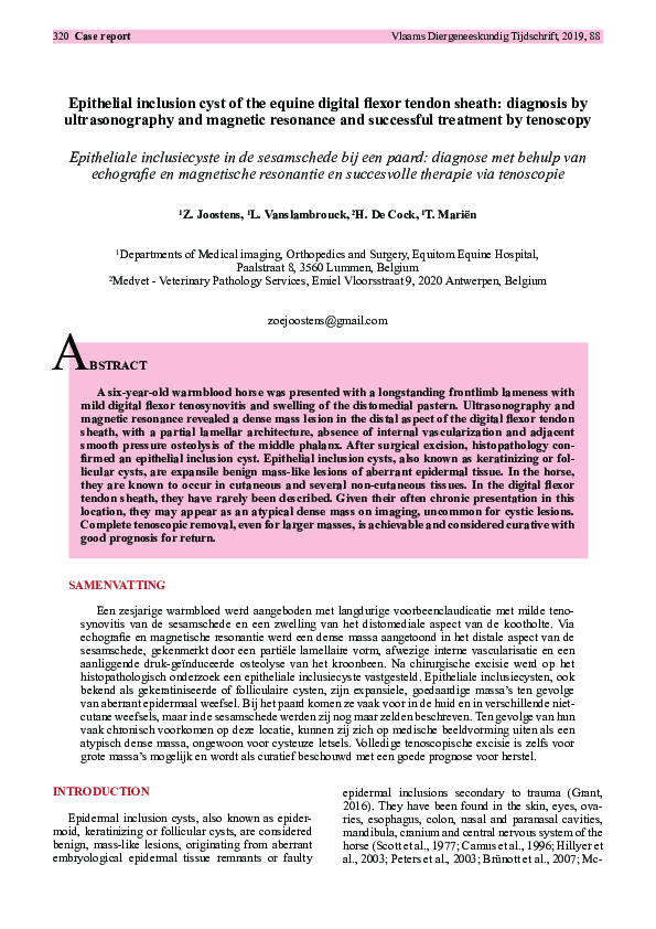 (PDF) Epithelial inclusion cyst of the equine digital flexor tendon sheath: diagnosis by ...