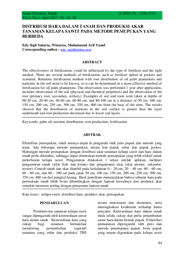 (PDF) Distribusi Hara Dalam Tanah Dan Produksi Akar Tanaman Kelapa ...