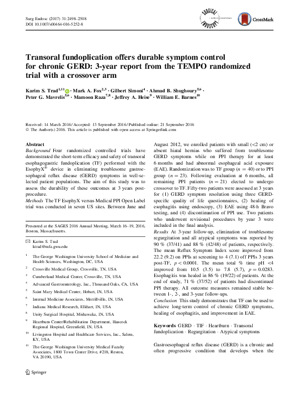 (PDF) Transoral fundoplication offers durable symptom control for ...