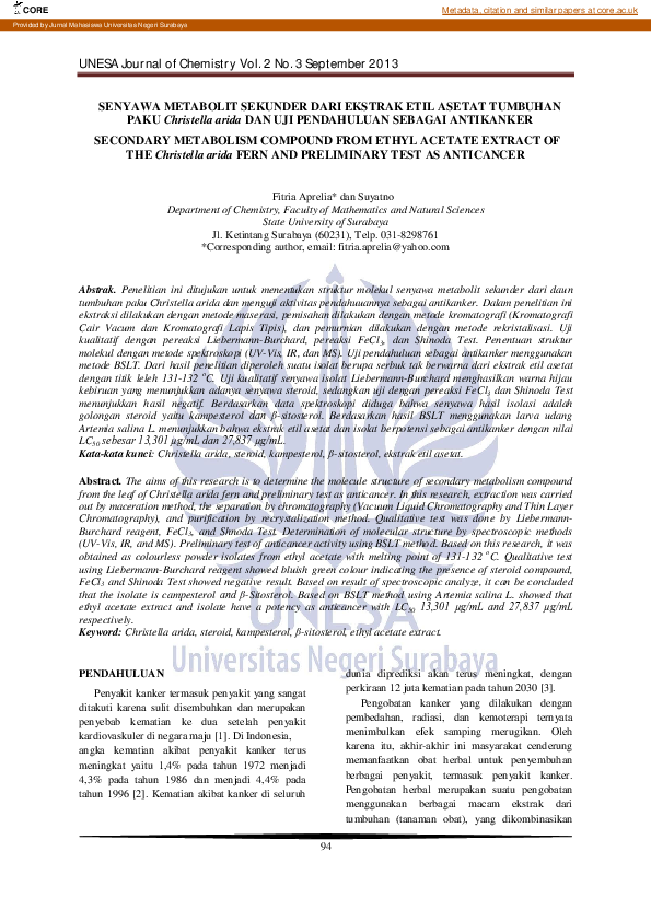 (PDF) SENYAWA METABOLIT SEKUNDER DARI EKSTRAK ETIL ASETAT TUMBUHAN PAKU ...