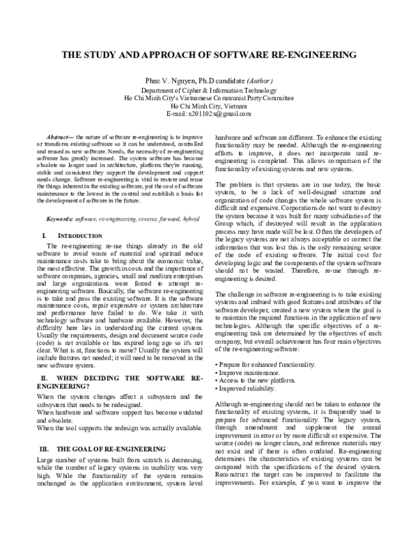 (PDF) The Study and Approach of Software Re-Engineering